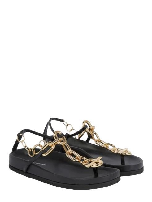 Rabanne Xl Link Leather Thong Sandals - Black