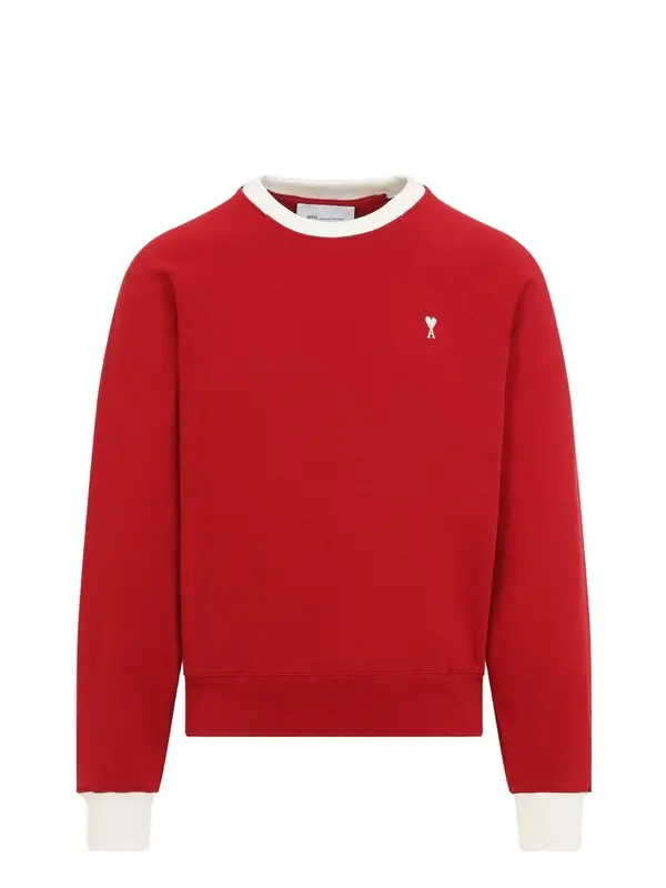 AMI Paris Bicolor Cotton Pullover Sweatshirt For - Red