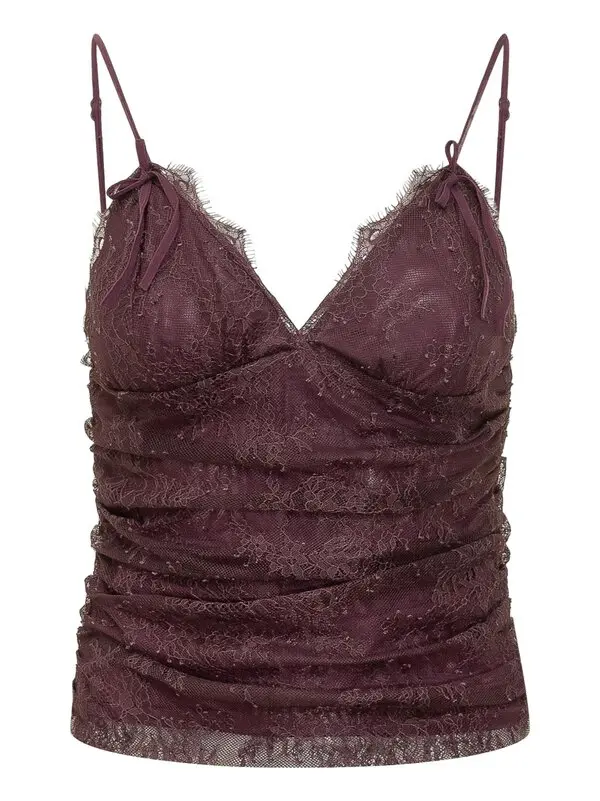 Pinko V-neck Lace Ruched Top - Red