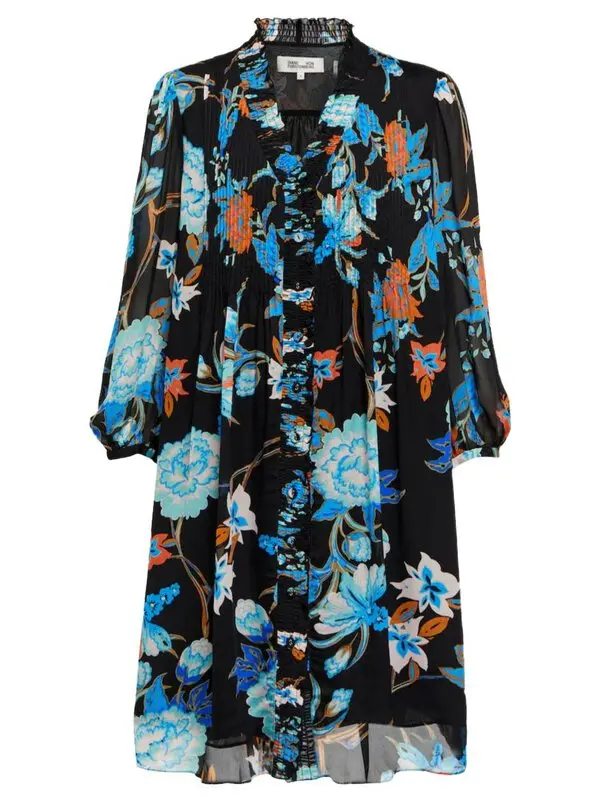 Diane Von Furstenberg Pleated Floral Dress - Black