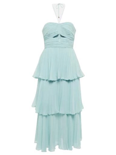 SELF-PORTRAIT Cutout Halterneck Midi Dress - Blue