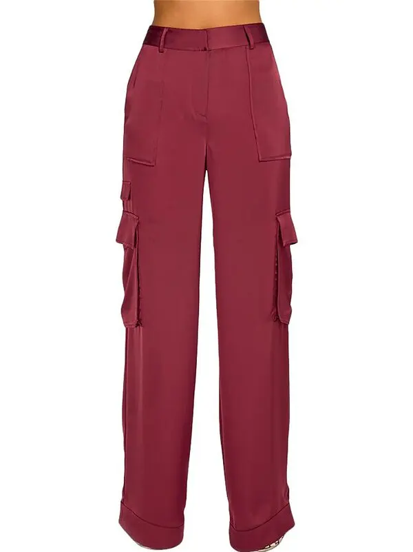 Ramy Brook Hannah Satin Cargo Pants - Cranberry