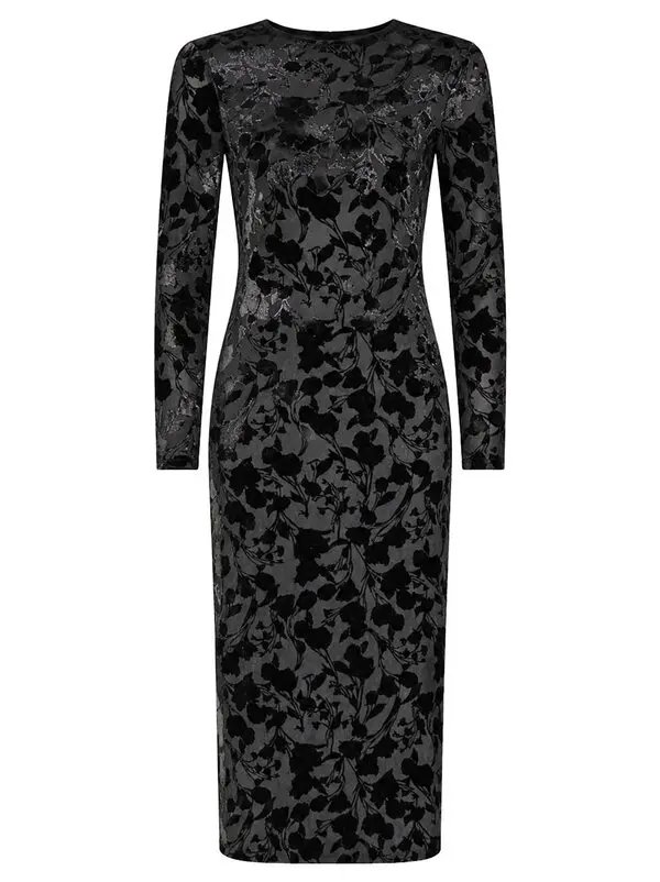 YUMI Burnout Velvet Midi Dress - Black