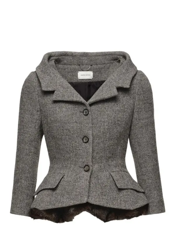 Magda Butrym Tailored Blazer With Faux Fur Peplum - Grey