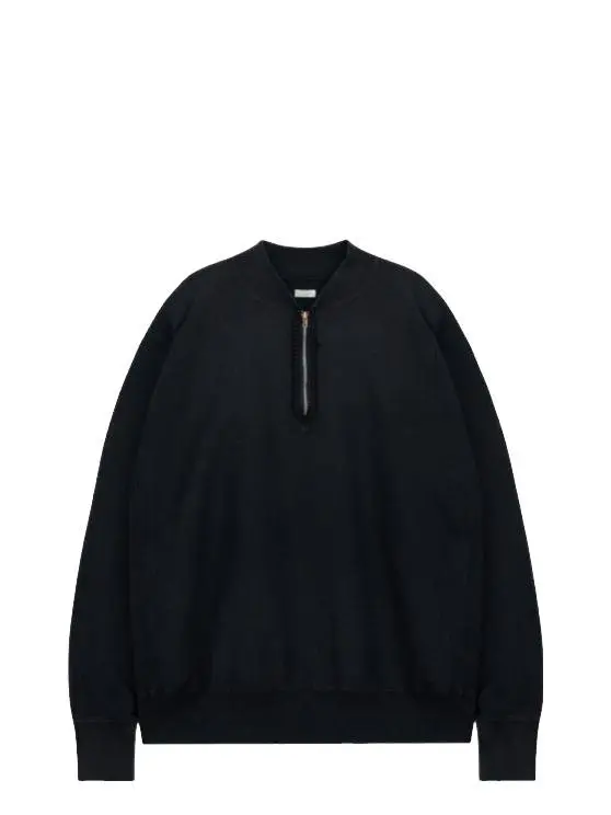 A.PRESSE Retro Half-zip Ribbed Collar Sweatshirt - Black