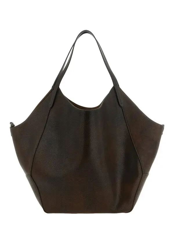 Brunello Cucinelli Duo Reversible Calfskin Tote Bag - Dark