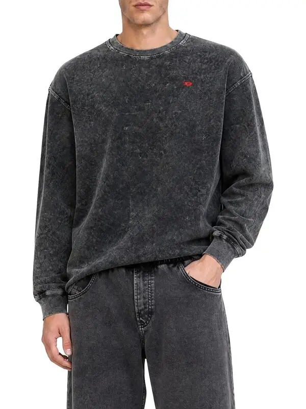 DIESEL® Relaxed Fit Cotton Crewneck Sweatshirt With Contrasting Embroidered Logo - Grey