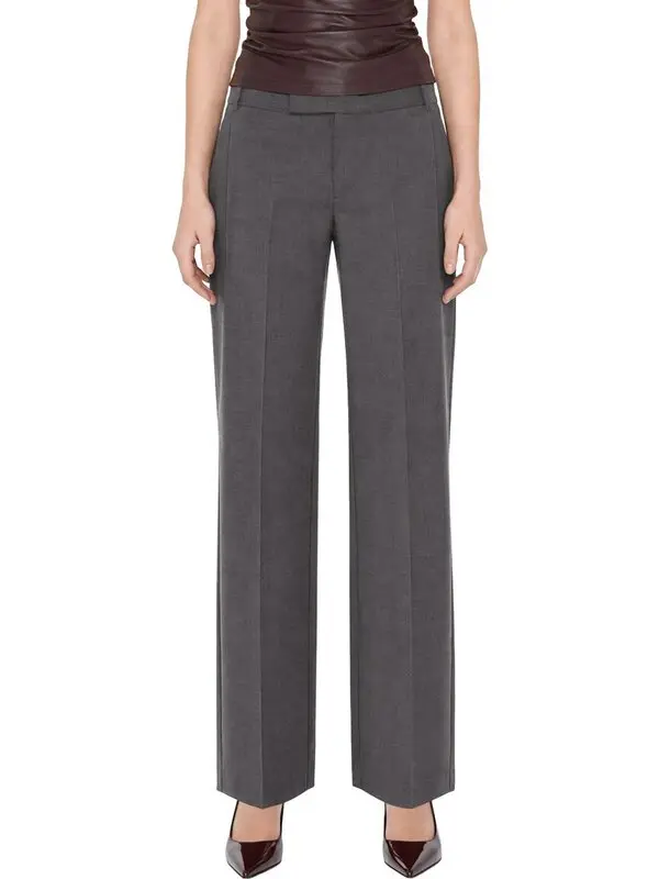 Patrizia Pepe Mid-rise Straight-leg Trousers In Viscose Blend With Belt Loops - Grey