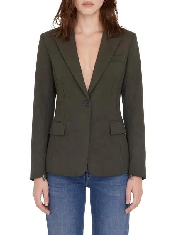 Patrizia Pepe Single-breasted Slim Fit Technical Jersey Blazer With Lapel Collar - Green