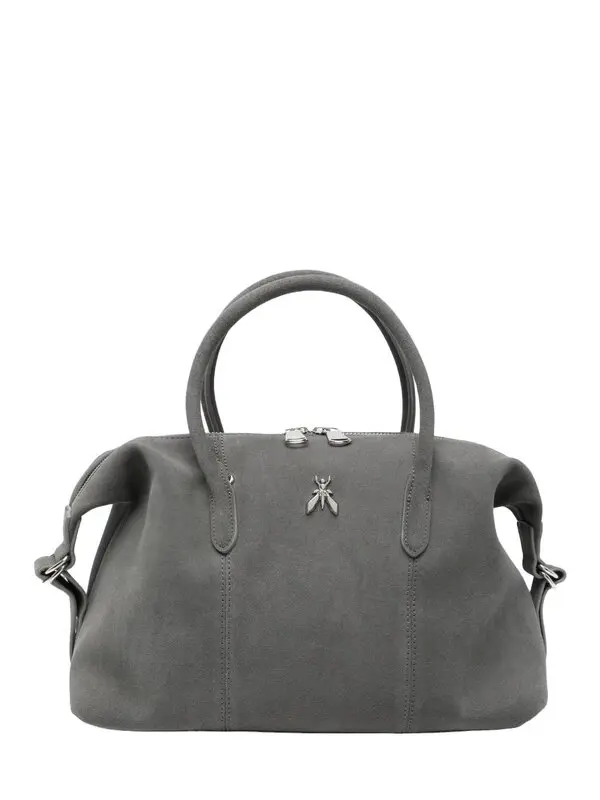 Patrizia Pepe Suede Calfskin Handbag With Double Handle And Fly Logo - Grey