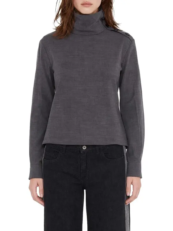 Patrizia Pepe Long-sleeved Viscose Blend Turtleneck With Shoulder Buttons - Grey