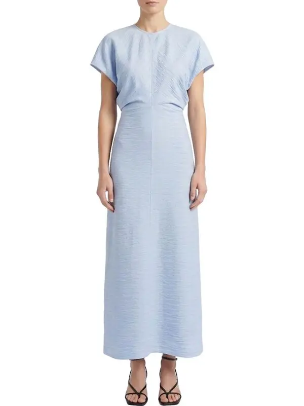 TOTEME Draped Viscose Sheath Midi Dress With Short Sleeves - Blue