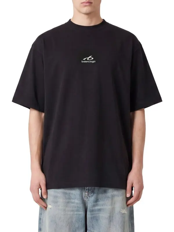 Balenciaga Cotton T-shirt With Contrasting Monogram Logo Print - Black