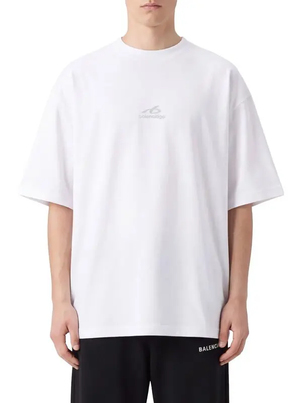 Balenciaga Cotton T-shirt With Contrasting Monogram Logo Print - White