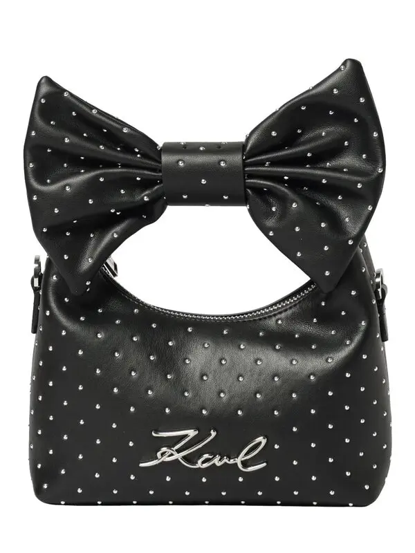 Karl Lagerfeld Mini Synthetic Leather Handbag With Bow And Shoulder Strap - Black