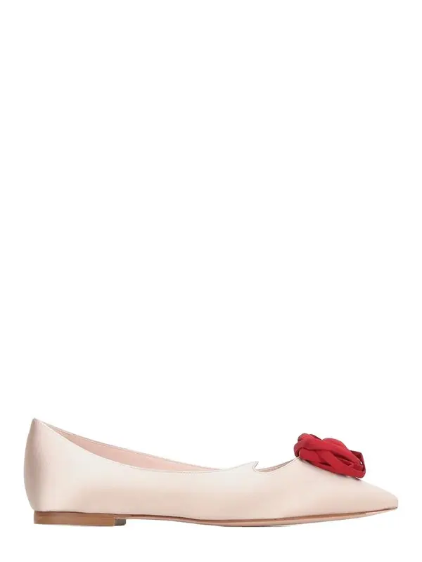 ROGER VIVIER Rose Satin Ballet Flats With Embroidered Flower Appliqu - Cherry
