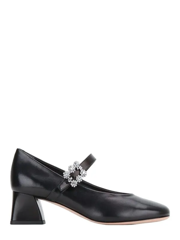 ROGER VIVIER Mary Jane Leather Pumps With Jewelled Buckle And Mid Heel - Black