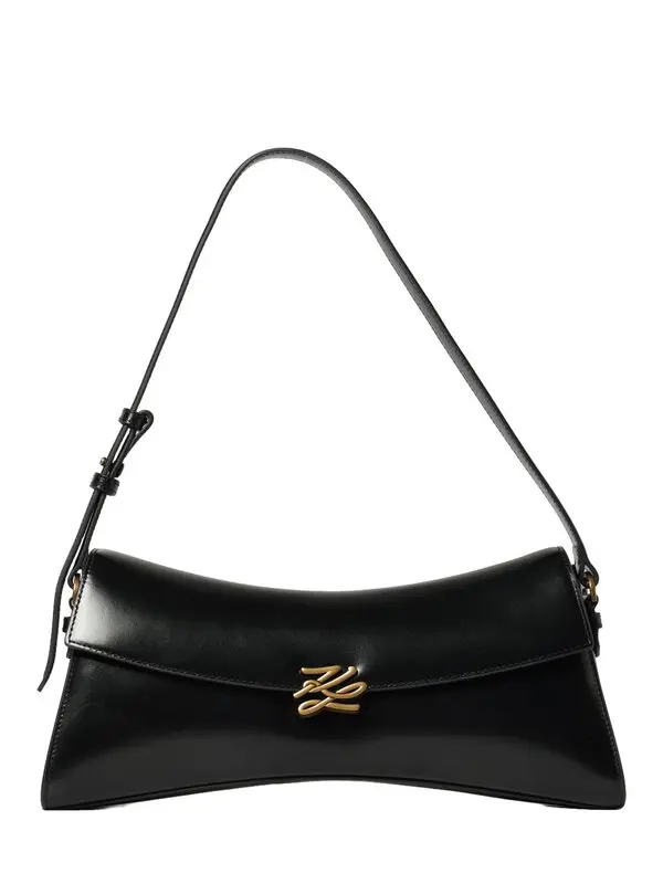 Karl Lagerfeld Brushed Leather Shoulder Bag With Monogram And Adjustable Handle - Gold