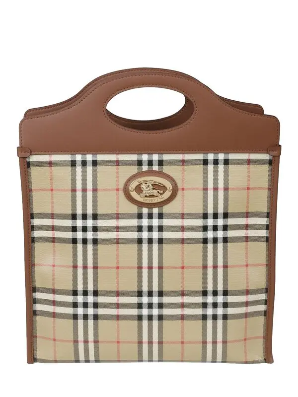 Burberry Coated Cotton Tote Bag With Vintage Check Pattern And Double Leather Handles - Beige
