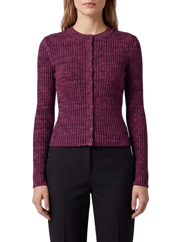 Rabanne Slim Fit Virgin Wool And Silk Crewneck Cardigan - Violet