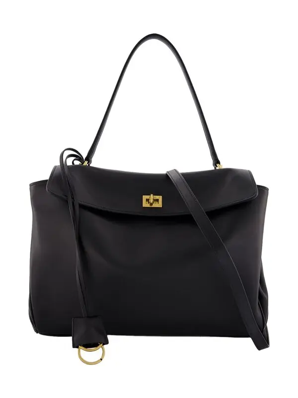 Balenciaga Large Rodeo Shoulder Bag In Calfskin With Turn-lock Closure - Black