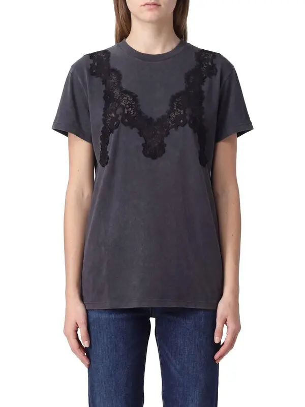Stella McCartney Cotton-blend T-shirt With Embroidered Lace Inserts - Black