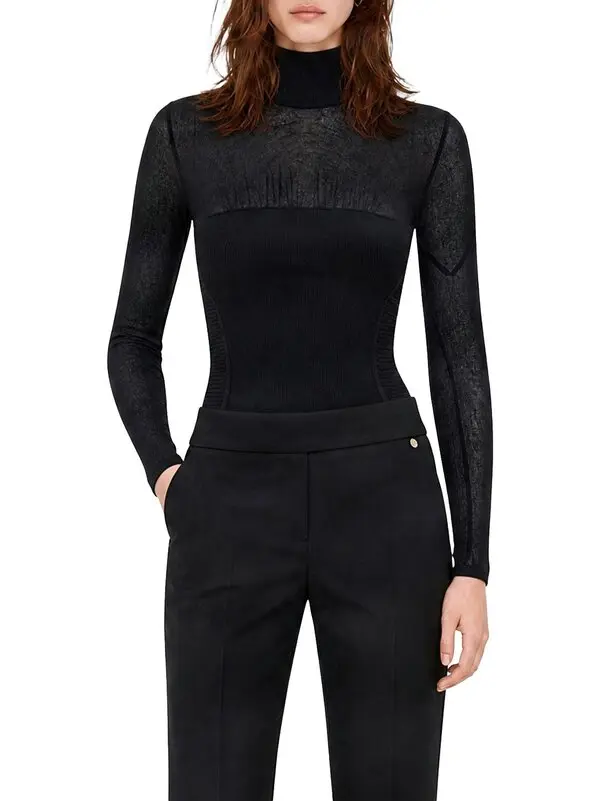 Elisabetta Franchi Slim Fit Stretch-viscose Long-sleeved Turtleneck Bodysuit - Black