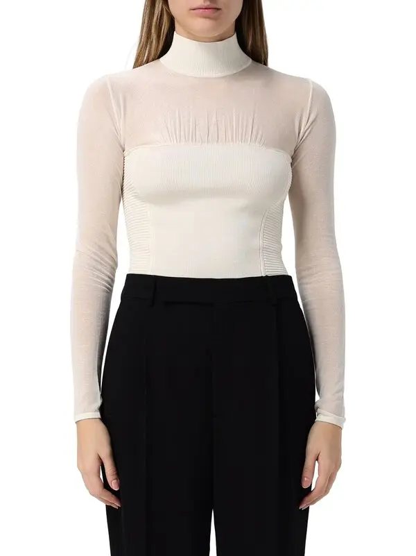 Elisabetta Franchi Slim Fit Stretch-viscose Long-sleeved Turtleneck Bodysuit - White