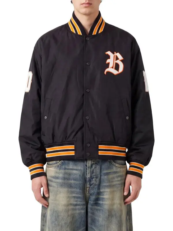 Balenciaga Relaxed Fit Varsity Bomber Jacket In Technical Fabric With Patches - Black