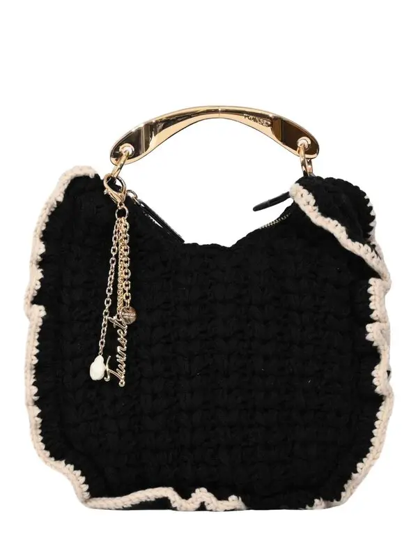 TWINSET Croissant Crochet Handbag With Metallic Handle And Charm - Black