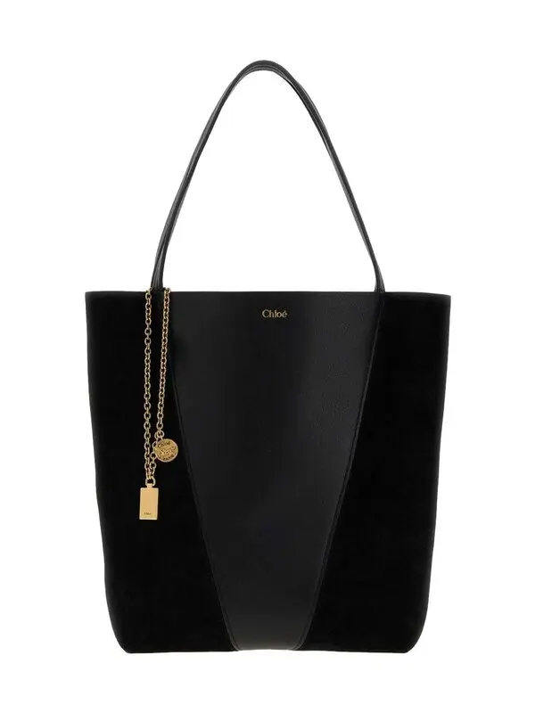 Chloé Spin Bicolour Shoulder Bag In Smooth And Suede Leather - Black