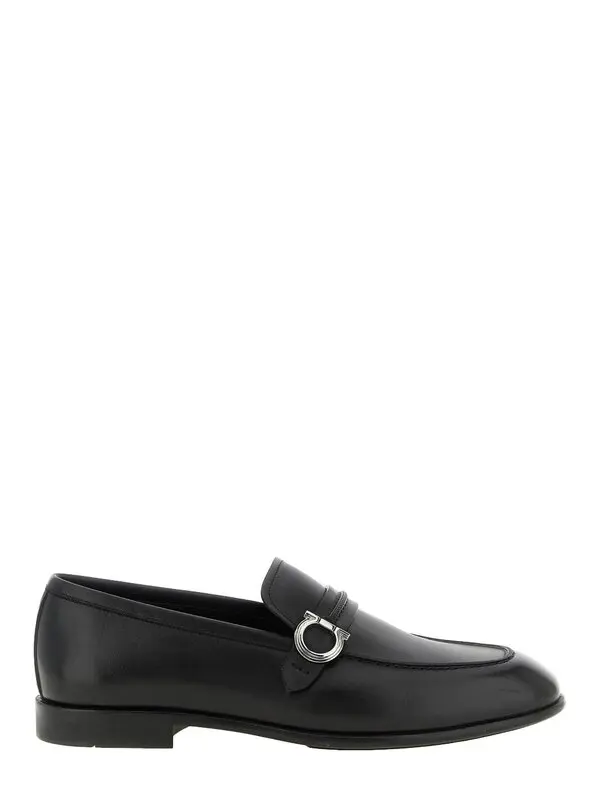 FERRAGAMO Gancini Horsebit Smooth Calfskin Leather Penny Loafers - Black
