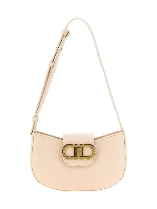 FERRAGAMO Mini Calfskin Leather Shoulder Bag With Gancini Logo - Pink