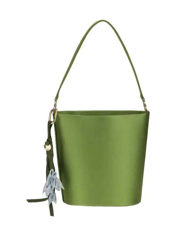 SELF-PORTRAIT Polyester Satin Mini Bucket Bag With Handle - Green