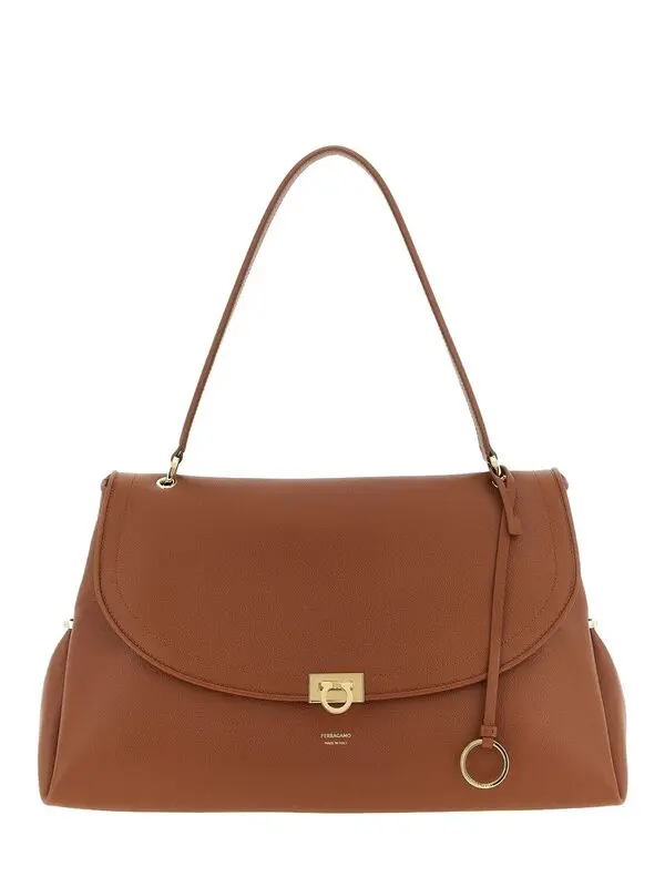 FERRAGAMO Large Sofia 2026 Calfskin Leather Shoulder Bag - Brown