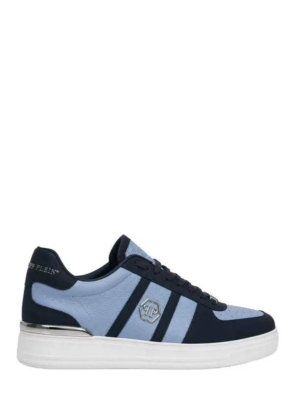 Philipp Plein Low-top Leather Trainers With Hexagon Logo And Round Toe - Blue