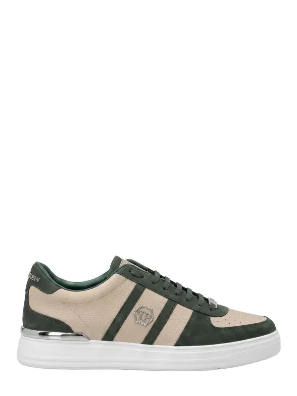 Philipp Plein Low-top Leather Trainers With Hexagon Logo And Round Toe - Green