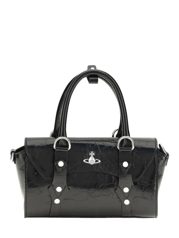VIVIENNE WESTWOOD Bettina Crackled Leather Mini Handbag With Orb Logo - Black