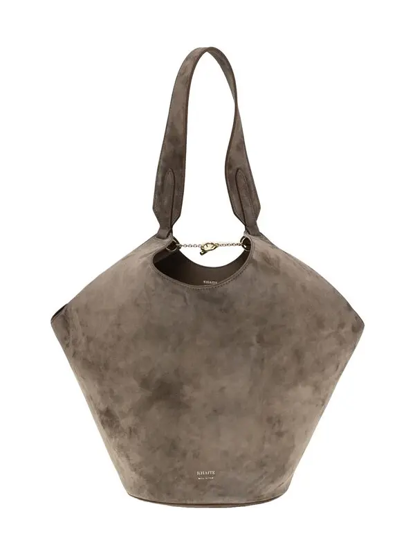 Khaite Lotus Suede Calfskin Shoulder Bag With Rhombus Shape - Cedar