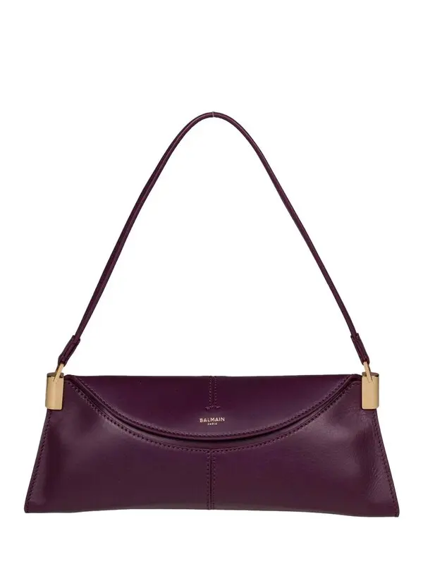 Balmain 64-83 Smooth Calfskin Leather Shoulder Bag With Flap Closure - Violet