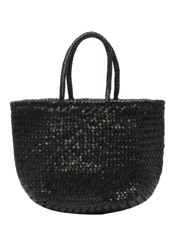 Dragon Diffusion Grace Woven Leather Tote Bag With Double Handle - Black