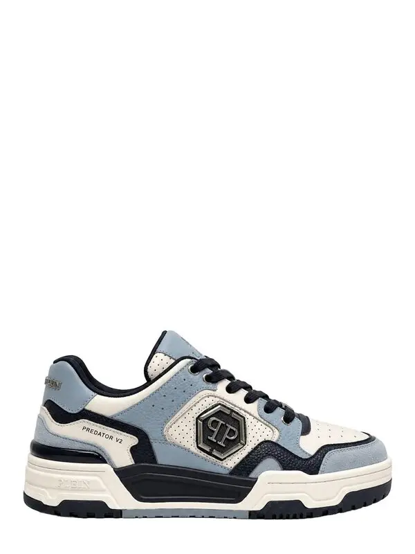 Philipp Plein Predator V2 Low-top Leather Trainers With Hexagon Logo - Blue