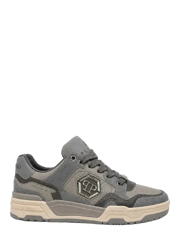 Philipp Plein Predator V2 Low-top Leather Trainers With Hexagon Logo - Grey