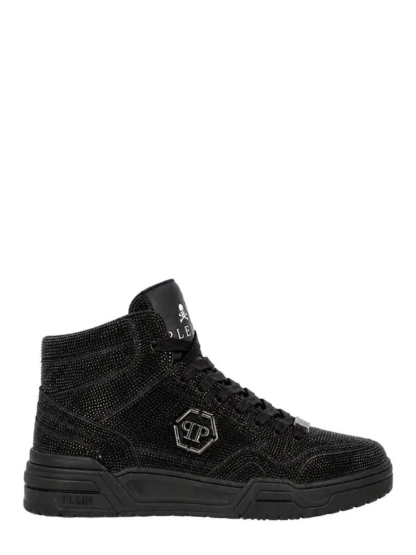 Philipp Plein Hexagon High-top Leather Trainers With Crystal Application - Black