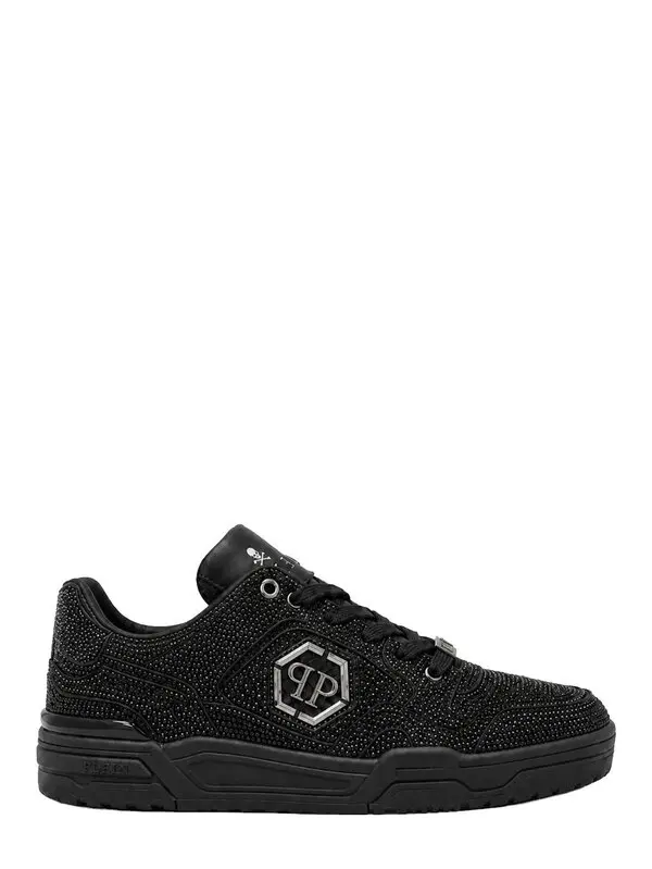 Philipp Plein Predator V2 Leather Trainers With Crystals And Hexagon Logo - Black