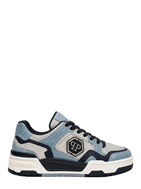 Philipp Plein Predator V2 Leather Trainers With Crystals And Hexagon Logo - Blue