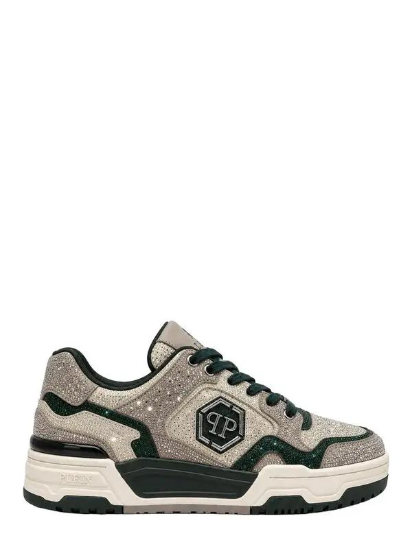 Philipp Plein Predator V2 Leather Trainers With Crystals And Hexagon Logo - Green