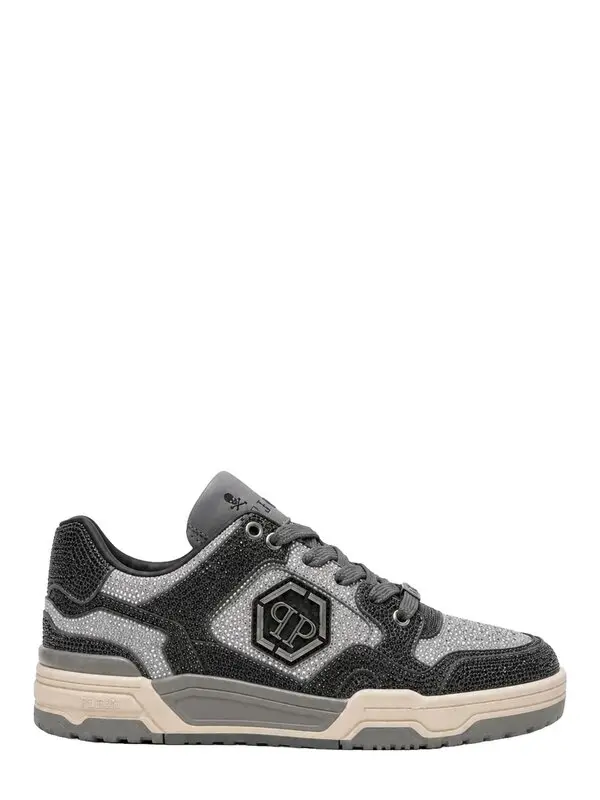 Philipp Plein Predator V2 Leather Trainers With Crystals And Hexagon Logo - Grey