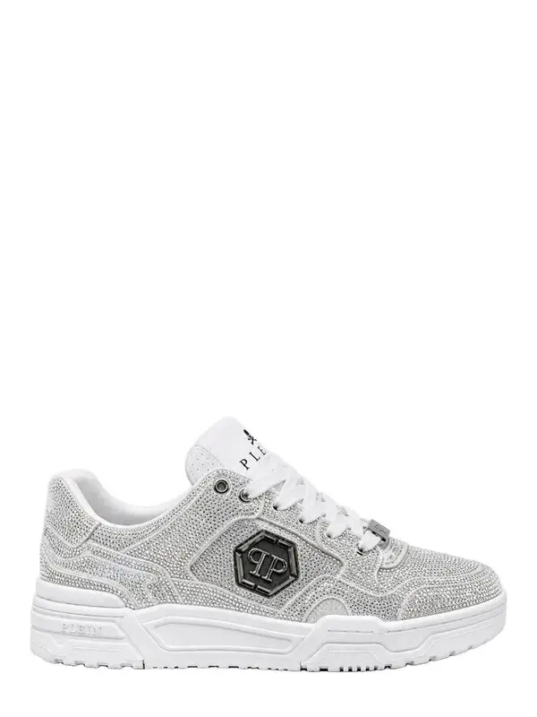 Philipp Plein Predator V2 Leather Trainers With Crystals And Hexagon Logo - White