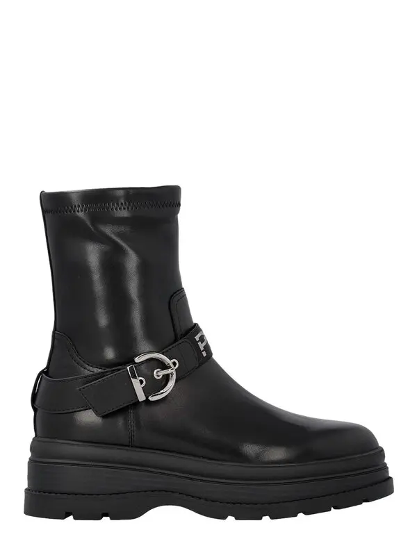 Pinko Eva Leather Biker Ankle Boots With Elasticated Inserts - Black